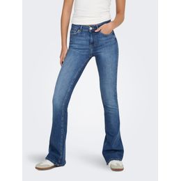 Only Damen Bootcut-Jeans "ONLBLUSH &ndash; Bootcut-Jeans mit Mid Waist f&uuml;r bequeme Silhouette", blau, Gr. XL, Abriebeffekte, Denim/Jeans, Obermaterial: 92%