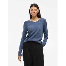 Vila Damen V-Ausschnitt-Pullover "VIRIL V-NECK L/S KNIT TOP - NOOS", blau, Gr. XXL, meliert, Feinstrick, Obermaterial: 50% Viskose, 27% Nylon, 23%
