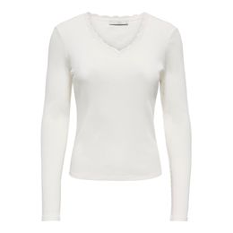 Only Damen V-Shirt "ONLSARA SHARAI L/S V-NECK TOP JRS"cloud dancer, Gr. XS, unifarben, Jersey, Obermaterial: 94% Baumwolle, 6% Elasthan, Shirts,