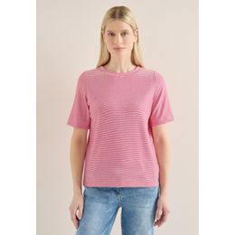 Cecil Damen Rundhalsshirtbeetroot pink, Basic, Gr. S, gestreift, Stoff, 53% Viskose, 41% Polyester, 6% Elasthan, Shirts, mit U-Boot-Ausschnitt