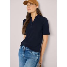 Poloshirt Cecil, Damen, Gr. L (42), universal blau, Web, 100% Baumwolle, unifarben, comfort fit normal, hoch geschlossener Ausschnitt, abgesteppt, Shirts, aus reiner Baumwolle