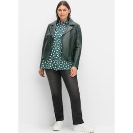 sheego Damen Lederjacke, gr&uuml;n, Gr. 48, unifarben, 100% Lammnappaleder, Jacken
