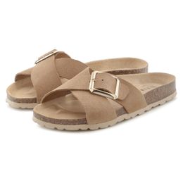 ELBSAND Damen Pantolette "Mule, Sandale, offener Schuh, Sommerschuh, Lederpantolette", Gr. 39, beige, Obermaterial: 100% Rindsleder. Decksohle: 100%