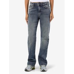 Destroyed-Jeans Noisy may "NMMONICA HW STRAIGHT JEAN AZ221DB NOOS", Damen, Gr. 25, L&auml;nge 32, dunkelblau denim, Denim/Jeans, Obermaterial: 99% Baumwolle, 1% Elasthan, unifarben, regular fit kn&ouml;chellang, Jeans Destroyed-Jeans