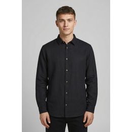 Jack & Jones JACK & JONES Herren Langarmhemd "JJESUMMER LINEN BLEND SHIRT L/S SN", schwarz, Gr. XS, unifarben, Web, Obermaterial: 70% Baumwolle, 30% Leinen,