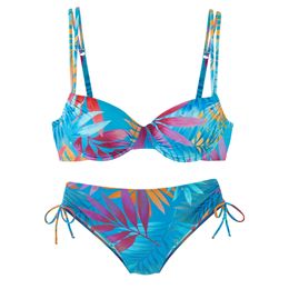 Lascana Damen B&uuml;gel-Bikini, blau, Gr. 36, bedruckt, Obermaterial: 86% Polyamid, 14% Elasthan. Futter: 100% Polyamid, Bikini-Sets, mit Doppeltr&auml;gern
