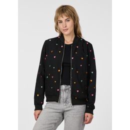 Ragwear Damen Blouson "LUNARA HEARTS"schwarz, Gr. XS, bedruckt, Web, Obermaterial: 100% Polyester, Jacken, Mit bunter Allover-Herzchenstickerei