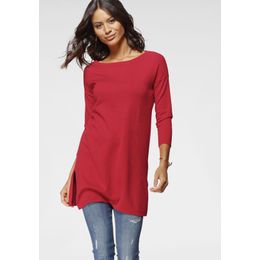 Laura Scott Damen Longpullover, rot, Basic, Gr. 44, meliert, unifarben, Feinstrick, Obermaterial: 70% Viskose, 30% Polyamid, Pullover, Feinstrick mit