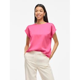 Kurzarmshirt Vila "VIELLETTE S/S SATIN TOP - NOOS", Damen, Gr. 34, pink (sangria sunset), Satin, Obermaterial: 100% Polyester, unifarben, regular fit normal, Rundhals, mit Umschlag, Shirts, Kunstfaser, regular fit