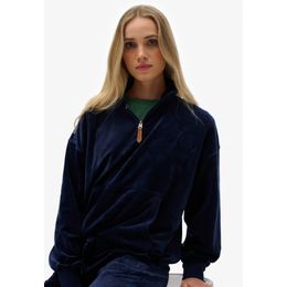 Superdry Damen Sweatshirt "COUNTRY CLUB VELOUR 1/4 ZIP"blauberry navy, Gr. M, unifarben, Nicki;Sweatware, Obermaterial: 95% Polyester, 5% Elasthan,