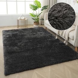 Hochflor-Teppich OTTO HOME, B:40cm H:53mm L:60cm, grau, Kunstfaser, Teppiche, "Micro Shaggy, aus weicher Mikrofaser", weich, flauschig, Uni-Farben,