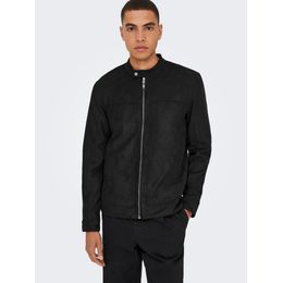 Only & Sons ONLY & SONS Herren Bomberjacke "ONSMIKE FAKE SUEDE JACKET OTW"schwarz, Gr. L, unifarben, Web, Obermaterial: 100% Polyester, Jacken