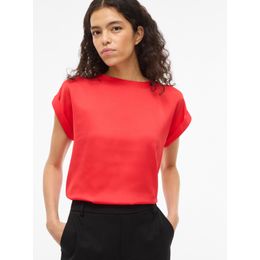Kurzarmshirt Vila "VIELLETTE S/S SATIN TOP - NOOS", Damen, Gr. 38, hibiscus, Satin, Obermaterial: 100% Polyester, unifarben, regular fit normal, Rundhals, mit Umschlag, Shirts, Kunstfaser, regular fit