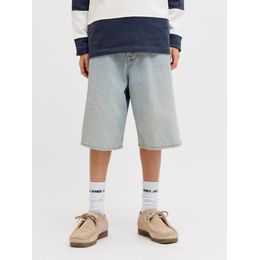 Jack & Jones Shorts JACK & JONES JUNIOR "JJIRON JJORIGINAL SHORTS", M&auml;dchen, Gr. 134, N-Gr, blau denim, Denim/Jeans, Obermaterial: 100% Baumwolle, Abriebeffekte, relaxed fit knielang, Hosen Shorts