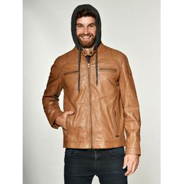 Mustang Herren Lederjacke "Foster", braun, Gr. XL, Obermaterial: 100% Lammleder. Wattierung: 100% Polyester. Kapuze: 100% Baumwolle. Innenfutter: