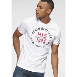 H.I.S. H.I.S Herren Rundhalsshirt, wei&szlig;, Gr. M, bedruckt, Single Jersey, Obermaterial: 100% Baumwolle, Shirts, Kurzarm, schmale Passform, mit Print,