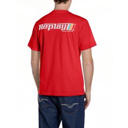 Replay Herren T-Shirtrot, Gr. M, bedruckt, Jersey, Obermaterial: 100% Baumwolle, Shirts, mit Racing-Print
