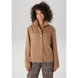 Aniston CASUAL Damen Fleecejacke, braun, Gr. 44, aufgeraut, unifarben, Fleece, Obermaterial: 90% Polyester, 10% Wolle. Futter: 100% Polyester,