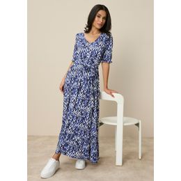 Tamaris Damen Jerseykleid, blau, Gr. 36, gebl&uuml;mt, Single Jersey, Obermaterial: 95% Viskose, 5% Elasthan, Kleider, mit verspielten &Auml;rmeln,