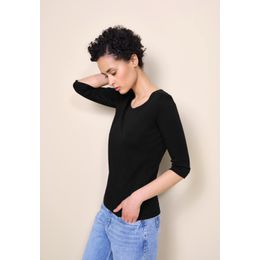 Street One Damen 3/4-Arm-Shirt, schwarz, Gr. 42, unifarben, Web, 50% Modal, 50% Baumwolle, Shirts, mit Rundhalsausschnitt