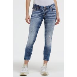 SOCCX Damen Slim-fit-Jeansdistressed vintage blau, Gr. 27, Destroyed-Effekte, Denim/Jeans, Material: 99% Baumwolle, 1% Elasthan, Zusatz: Enth&auml;lt