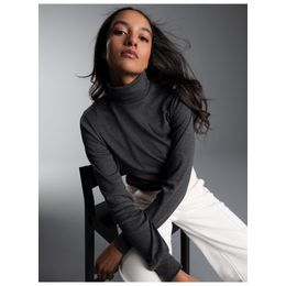 TRIGEMA Damen Rollkragenshirt "TRIGEMA Langarm Ski- und Sport-Rollkragenpullover", grau, Basic, Gr. L, Feinripp, 100% Baumwolle (Bio-Baumwolle kbA),