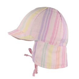 MaxiMo Jungen Schirmm&uuml;tze, bunt, Gr. 49, gestreift, Web, Baumwolle, M&uuml;tzen, Musselin, Nackenschutz, Bindeband, Unisex, UV-Schutz