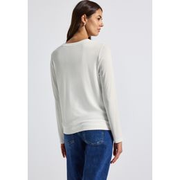 Street One Damen Langarmshirt, wei&szlig;, Gr. 42, unifarben, Jersey, Obermaterial: 95% Viskose, 5% Elasthan, Shirts, mit V-Ausschnitt