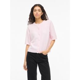 Strickjacke Vila "VILIGA 2/4 O-NECK KNIT CARDIGAN - NOOS", Damen, Gr. S, cherry blossom detail:melange, Obermaterial: 97% Polyester, 3% Elasthan, meliert, regular fit normal, Rundhals, Strickjacken Strickjacke, Materialmix, regular fit
