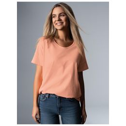 TRIGEMA Damen T-Shirt "TRIGEMA Oversized T-Shirt mit V-Ausschnitt", beige, Gr. L, Single Jersey, 100% Baumwolle, Shirts