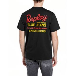 Replay Herren T-Shirt, schwarz, Gr. XL, bedruckt, Jersey, Obermaterial: 100% Baumwolle, Shirts, aus reiner Baumwolle, mit Print