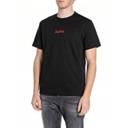 Replay Herren T-Shirt, schwarz, Gr. S, bedruckt, Jersey, Obermaterial: 100% Baumwolle, Shirts, aus reiner Baumwolle, mit Print