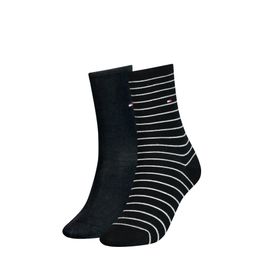 Tommy Hilfiger Damen Socken "TH WOMEN SOCK 2P SMALL STRIPE", Gr. 35, schwarz, Baumwollmischung, gestreift, uni, Socken, mit schmalem Rippenb&uuml;ndchen,