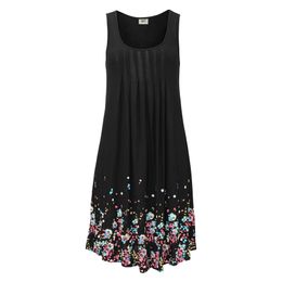 Damen Strandkleid "mit Blumenprint am Saum, lockeres H&auml;ngerchenkleid mit Zierfalten", schwarz, Gr. 40, BEACHTIME BY LASCANA, bedruckt, Jersey,