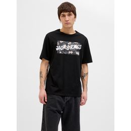Jack & Jones JACK & JONES Herren Print-Shirt "JJHAWAII SHAPE TEE SS CREW NECK", schwarz, Gr. XS, bedruckt, Jersey, Obermaterial: 100% Baumwolle, Shirts