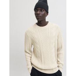 Jack & Jones JACK & JONES Herren Strickpullover "JPRBLUSEAN KNIT CABLE CREW NECK SN", beige, Gr. S, meliert, Strick, Obermaterial: 57% Polyacryl, 43% Baumwolle,