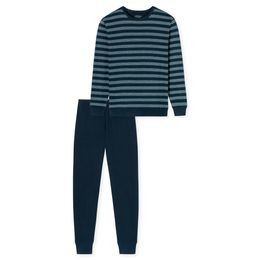Herren Schlafanzug, uncover by Schiesser, Gr. 54804, blau, Single Jersey, Obermaterial: 100% Baumwolle, Homewear-Sets, Rundhalsausschnitt, Langarm,