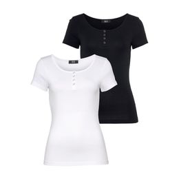 H.I.S. H.I.S Damen T-Shirt, schwarz-wei&szlig;, Basic, Gr. 44, unifarben, Feinripp, Obermaterial: 100% Baumwolle, Shirts, Kurzarm, unifarben, aus Baumwolle, im