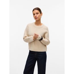 V&eacute;ro Moda Strickpullover VERO MODA "VMBANG LS O-NECK PULLOVER BOO", Damen, Gr. M, birch detail:melange, Strick, Obermaterial: 78% Polyester, 12% Nylon, 8% Wolle, 2% Elasthan, meliert, regular fit, Rundhals, Pullover Strickpullover
