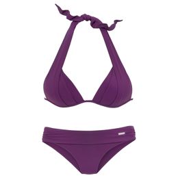 Lascana Damen Triangel-Bikini, lila, Gr. 34, unifarben, Polyamid, Bikini-Sets, im Nacken zu binden, wattierte Cups, mit eingearbeiteten Kissen