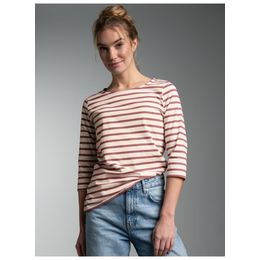 TRIGEMA Damen T-Shirt "TRIGEMA 3/4 Arm T Shirt mit Ringelmuster "Sail""mahagoni, Basic, Gr. S, Single Jersey, 100% Baumwolle, Shirts