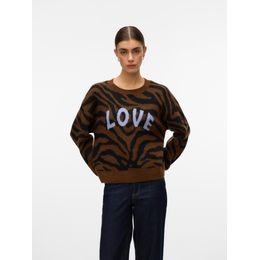 V&eacute;ro Moda VERO MODA Damen Strickpullover "VMNEWKAI LS O-NECK PULLOVER BOO", braun, Gr. L, gemustert, Strick, Obermaterial: 52% Polyester, 40% Polyacryl, 5%