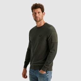 PME-Legend PME LEGEND Herren Rundhalspullover, gr&uuml;n, Gr. L, unifarben, Web, Obermaterial: 100% Baumwolle, Pullover, mit Logo Stickerei