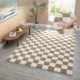Hochflor-Teppich OTTO HOME, B:120cm H:30mm L:180cm, beige, Kunstfaser, Teppiche, "Kiiki, Karo-Muster", Kariert, auff&auml;lliges Schachbrettmuster,
