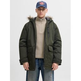 Jack & Jones JACK & JONES Herren Parka "JJCHARLIE DETACHABLE FAUX FUR PARKA", gr&uuml;n, Gr. XS, unifarben, Web, Obermaterial: 100% Polyester, Jacken