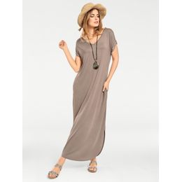 Heine Damen Shirtkleid "Shirtkleid", beige, Gr. 48, unifarben, 95% Viskose, 5% Elasthan, Kleider