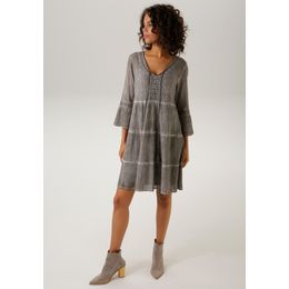Aniston CASUAL Damen Tunikakleid, grau, Gr. 42, Abriebeffekte, Strukturmuster, Cr&ecirc;pe, Obermaterial: 100% Baumwolle. Futter: 100% Polyester, Kleider,