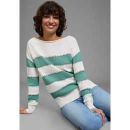 Laura Scott Damen Streifenpullover "in sommerlichem Look", gr&uuml;n, Gr. 32, gestreift, Strick, Obermaterial: 50% Baumwolle, 50% Polyacryl, Pullover,