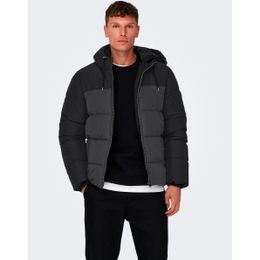 Only & Sons ONLY & SONS Herren Steppjacke "ONSMARLON LIFE HOOD PUFFER JACKET OTW VD", grau, Gr. L, unifarben, Web, Obermaterial: 100% Polyester, Jacken