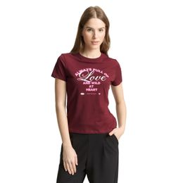 Damen T-Shirt, rot, Gr. XL, Tom Tailor Denim, bedruckt, Jersey, Obermaterial: 100% Baumwolle, Shirts